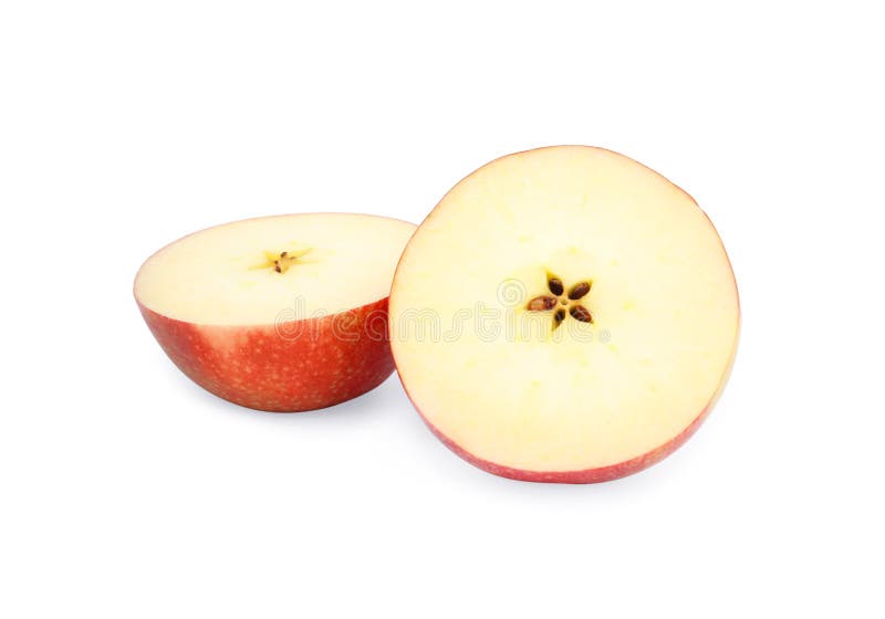 Halves of Ripe Red Apple on Background Stock Photo - Image of snack ...