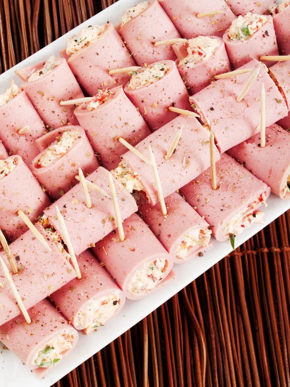 Ham appetizers stock image. Image of plate, cheese, gourmet - 58533223