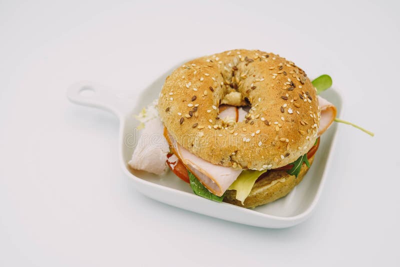 Ham Bagel with Lettuce and Tomato Stock Image - Image of south ...