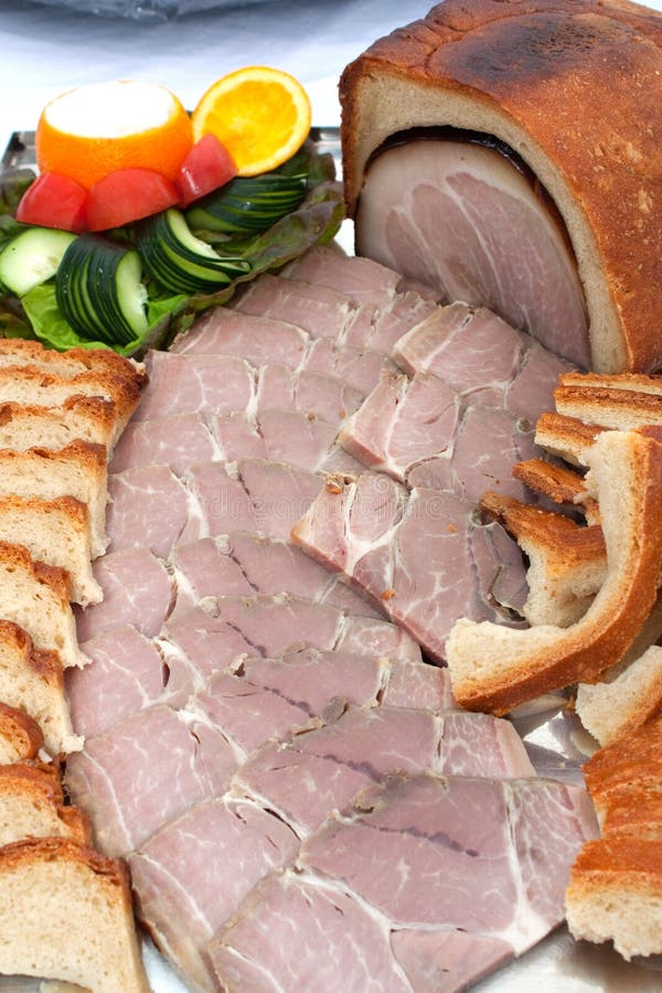 Ham baked in bread stock photo. Image of board, delicatessen - 14035318