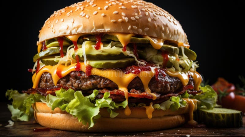 Ham Beef Cheese Patty Burger Stock Photo - Image of restaurant, label ...