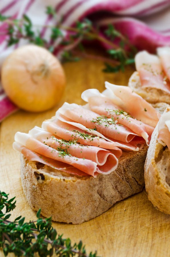 Ham with bread stock photo. Image of spanish, herbs, tomato - 23249254