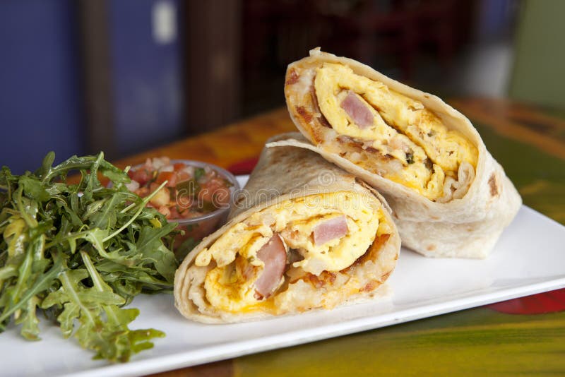 Ham and Cheese Breakfast Burrito Stock Photo - Image of meal, burrito ...
