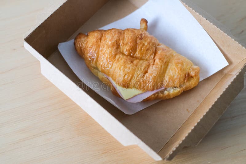 Ham Cheese Croissant in a Box. Stock Photo - Image of plate, drink ...