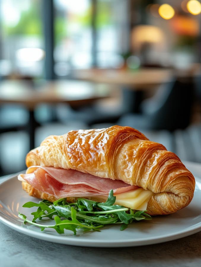 Ham Cheese Croissant Plate Cafe Setting Stock Photos - Free & Royalty ...