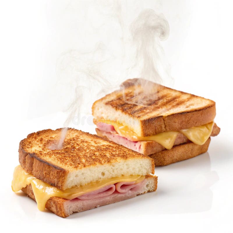 Ham and Cheese Grilled Sandwiches on White Background Stock ...