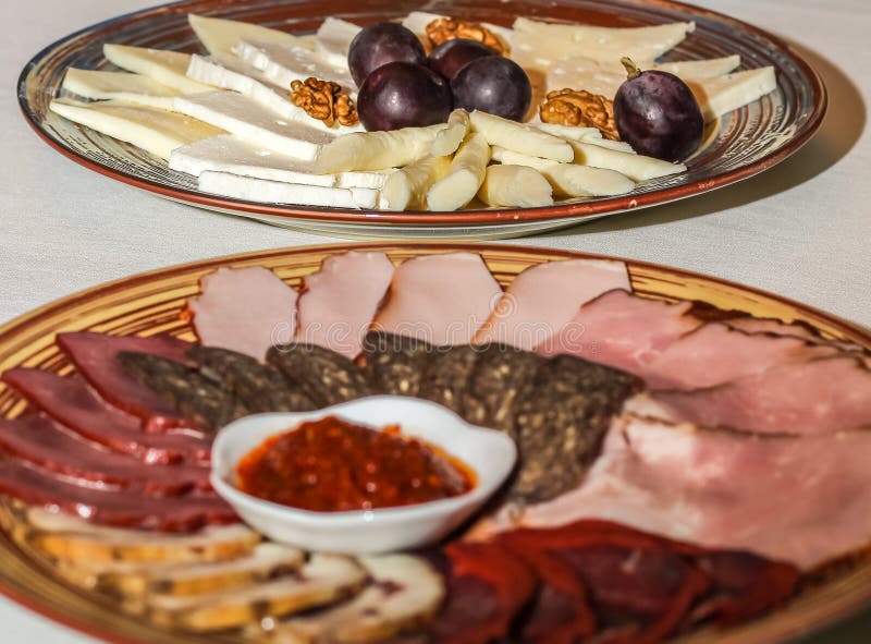 Ham and Cheese Platters Large Plates Stock Image - Image of cheese ...
