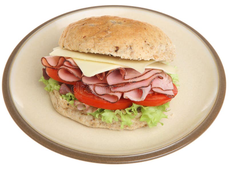 Ham, Cheese & Salad Roll Sandwich Isolated Stock Image - Image of meat ...