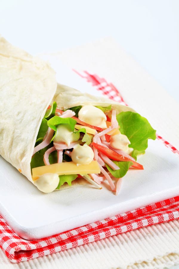 Ham and cheese salad wrap stock image. Image of recipe - 57051931