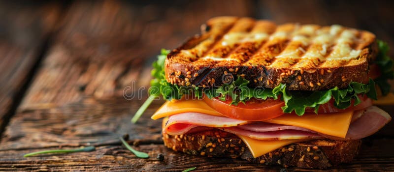 Ham and Cheese Sandwich on Wooden Table Stock Image - Image of wooden ...