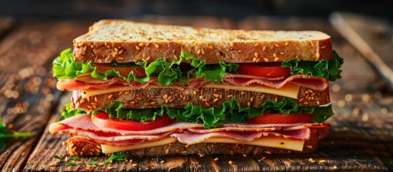 Ham and Cheese Sandwich on Wooden Table Stock Image - Image of snack ...