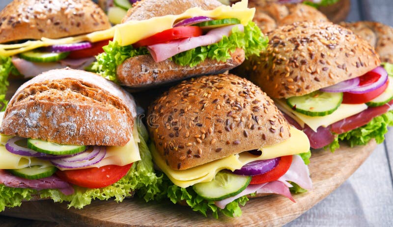 Ham and Cheese Sandwiches on the Kitchen Table Stock Photo - Image of ...