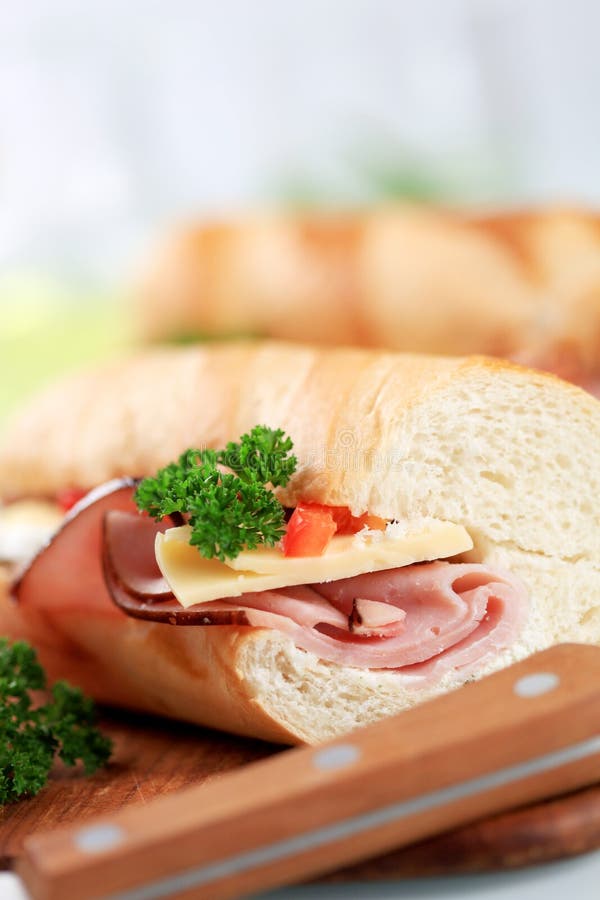 Hot Ham and Cheese Submarine Sandwich Stock Image - Image of potatoes ...