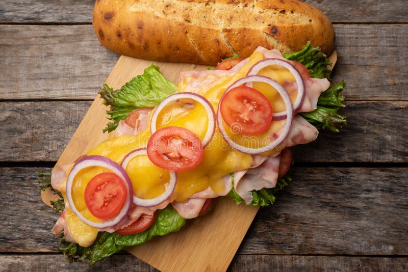 Ham and Cheese Sub Sandwich with Artisan Bread Stock Image - Image of ...