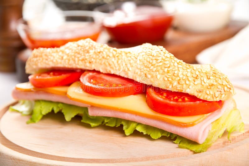 Ham and cheese sub stock image. Image of delicious, ketchup - 34064555