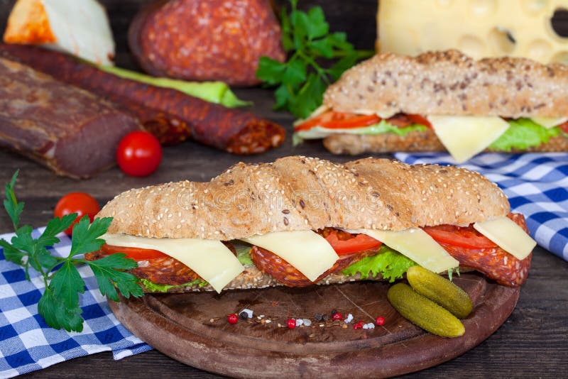 Hot Ham and Cheese Submarine Sandwich Stock Image - Image of potatoes ...