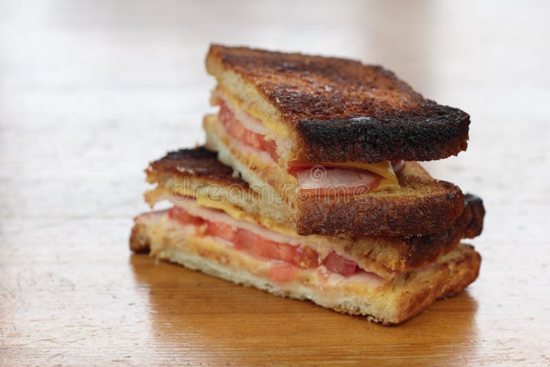 Ham and cheese toasts. stock image. Image of tomato, antipasti - 56635717