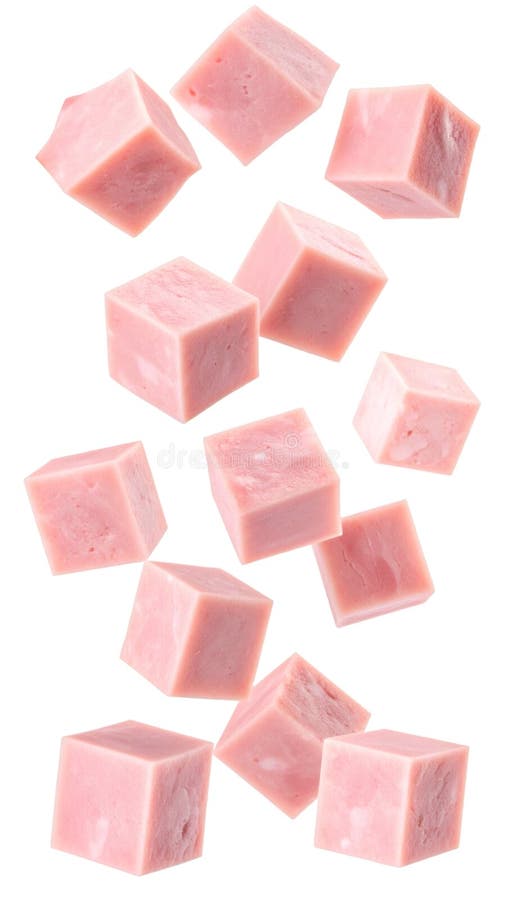 Ham Cubes Falling Against a Transparent Background, Creating a Dynamic ...