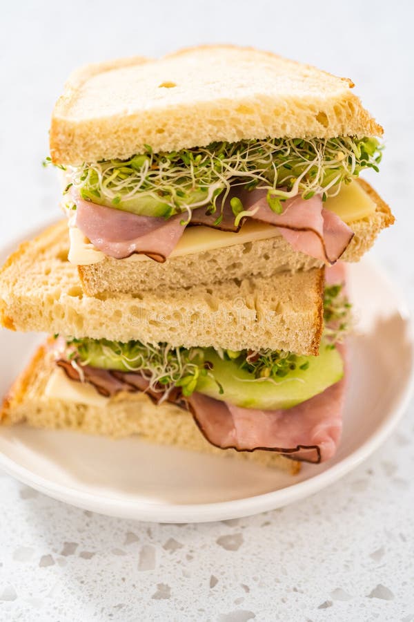 Ham, Cucumber, and Sprout Sandwich Stock Photo - Image of healthy ...