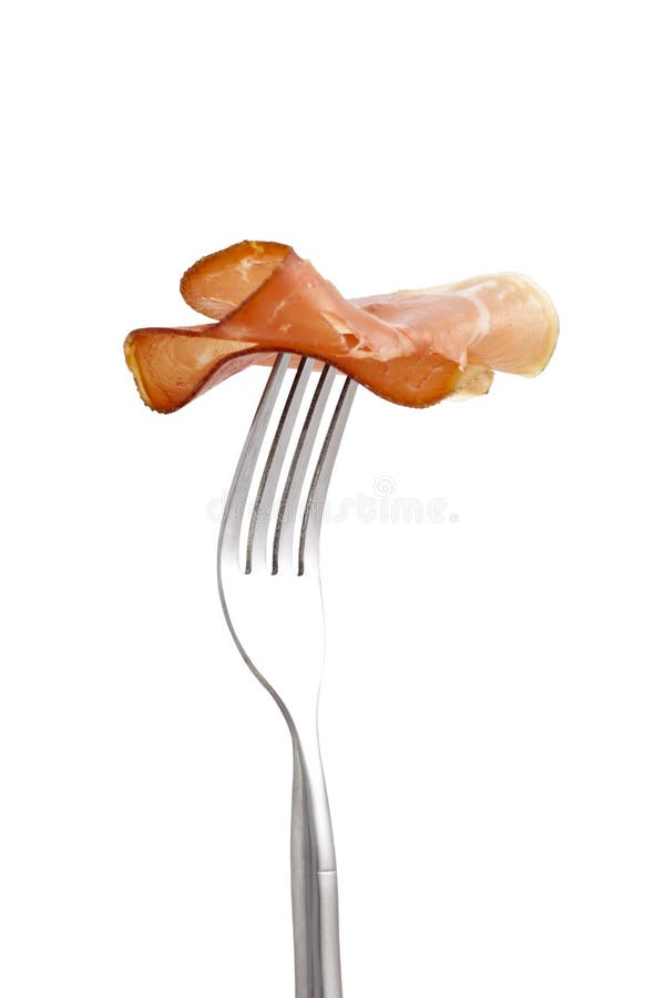 Ham on the fork stock photo. Image of breakfast, gourmet - 48273066