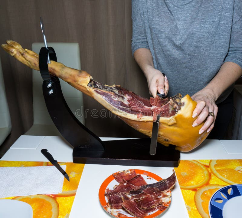 Ham Hand Slicing Hamon Food Stock Photo - Image of mediterranean, meat ...