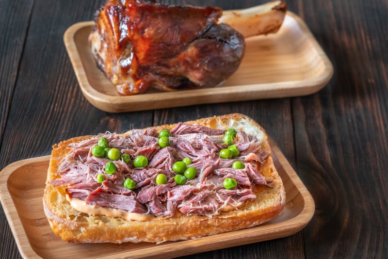Ham hock meat sandwich stock image. Image of rustic - 259186311