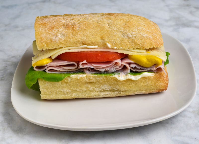 Ham Sub with with Lettuce Tomato and Cheese Stock Image - Image of ...