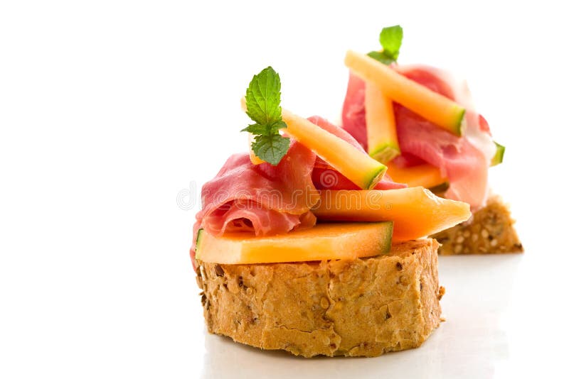 Ham and Melon Appetizer Isolated Stock Photo - Image of cuisine ...
