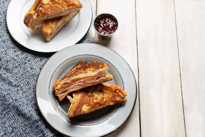 Ham and Melted Cheese Sandwich Called Monte Cristo on White Background ...