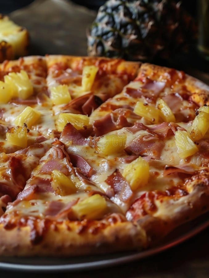 Ham and Pineapple Pizza stock photo. Image of snack - 375505722