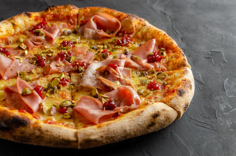 Ham Pizza Prepared in a Wood-fired Oven Stock Photo - Image of snack ...