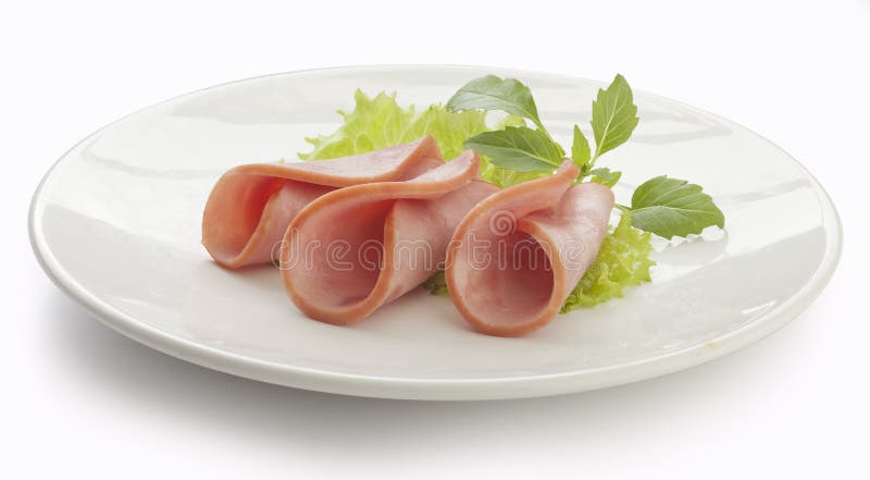 Ham on the plate stock image. Image of produce, white - 50161659