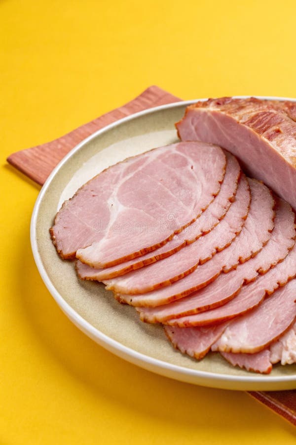 Ham on Plate with Yellow Background Stock Image - Image of dish ...