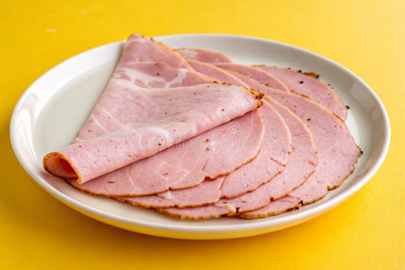 Ham on Plate with Yellow Background Stock Image - Image of culinary ...