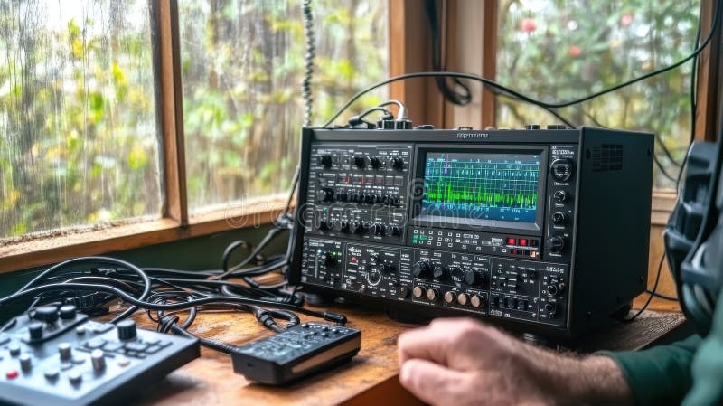 Ham Radio Operator in Snowy Winter Landscape Using Communication Device ...