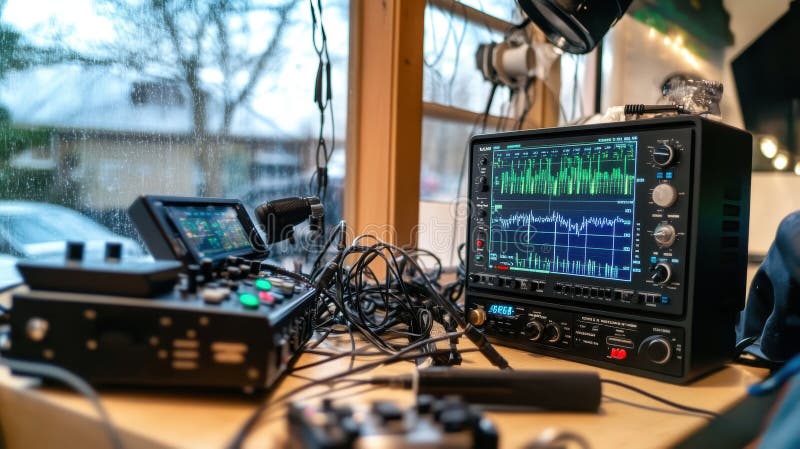 Ham Radio Operator in Snowy Winter Landscape Using Communication Device ...