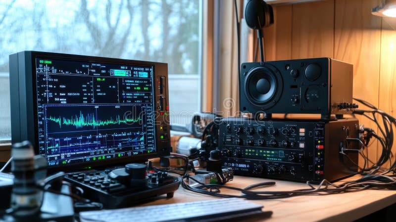 Ham Radio Operator in Snowy Winter Landscape Using Communication Device ...