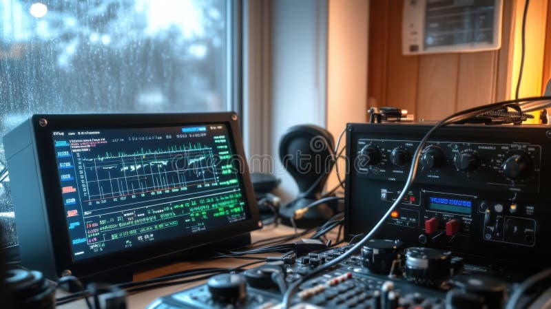 Ham Radio Operator in Snowy Winter Landscape Using Communication Device ...