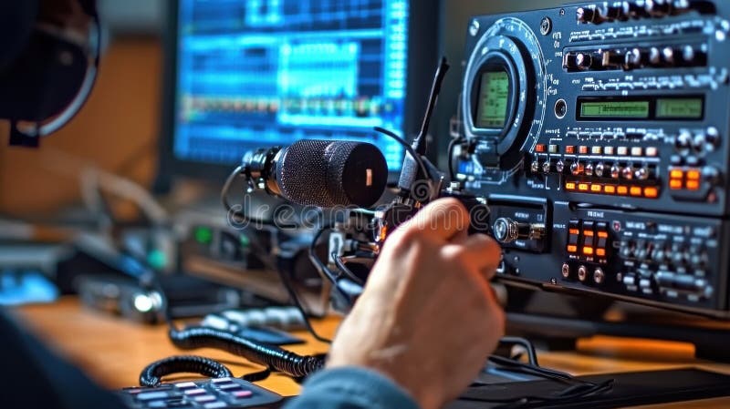 Ham Radio Operator in Snowy Winter Landscape Using Communication Device ...