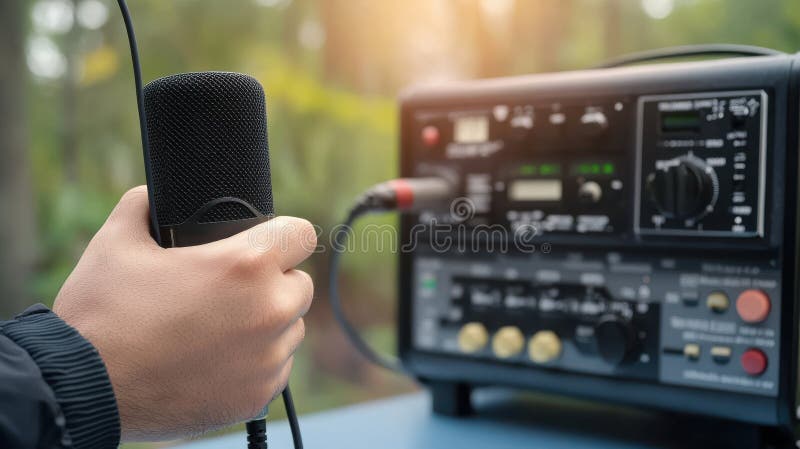Ham Radio Operator in Snowy Winter Landscape Using Communication Device ...