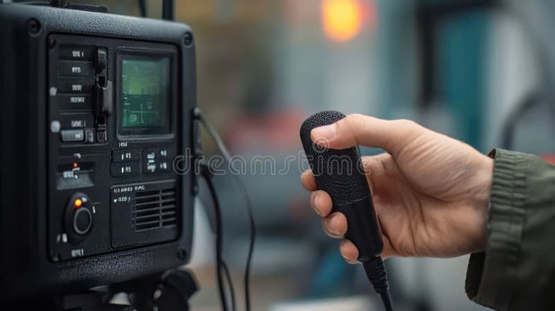 Ham Radio Operator in Snowy Winter Landscape Using Communication Device ...