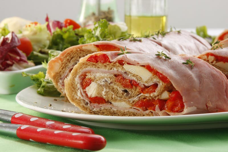 Ham and red pepper roll stock photo. Image of studio - 25272294