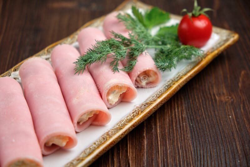 Ham Rolls. Menu for Catering Stock Image - Image of chive, cold: 158823203