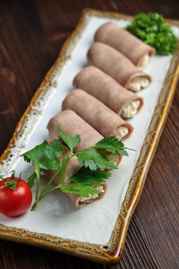 Ham Rolls. Menu for Catering Stock Image - Image of decoration, chive ...