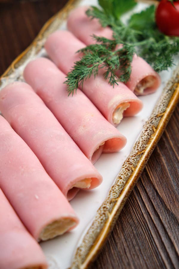 Ham Rolls. Menu for Catering Stock Photo - Image of cold, lettuce ...