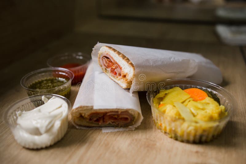 Ham Sandwich a Appetizer with Sauce on the Table Stock Photo - Image of ...