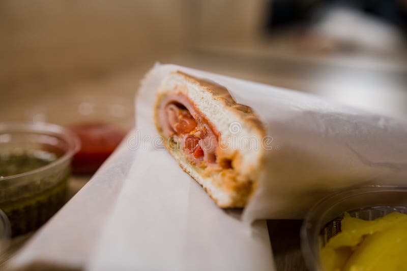 Ham Sandwich a Appetizer with Sauce on the Table Stock Image - Image of ...