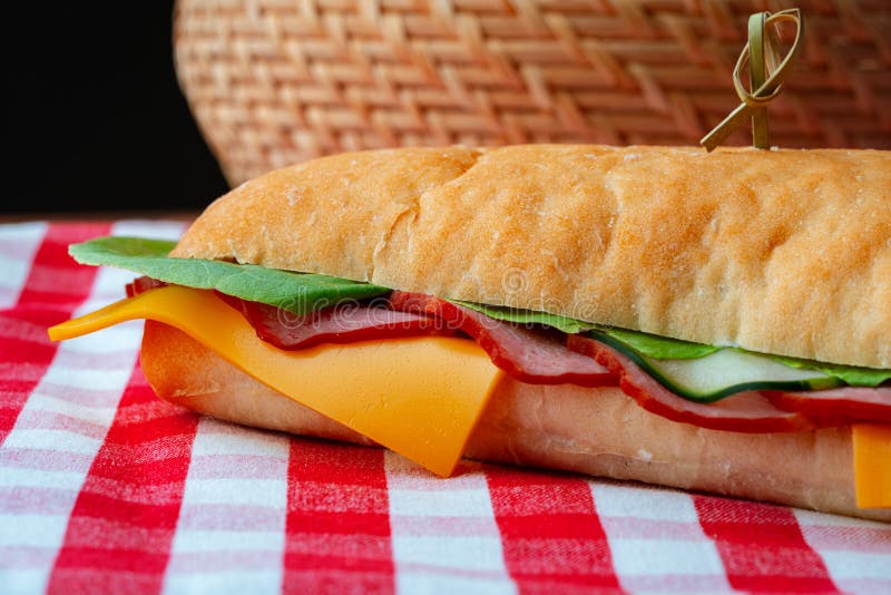 Ham Sandwich with Cheese and Lettuce on Table Close Up Stock Image ...