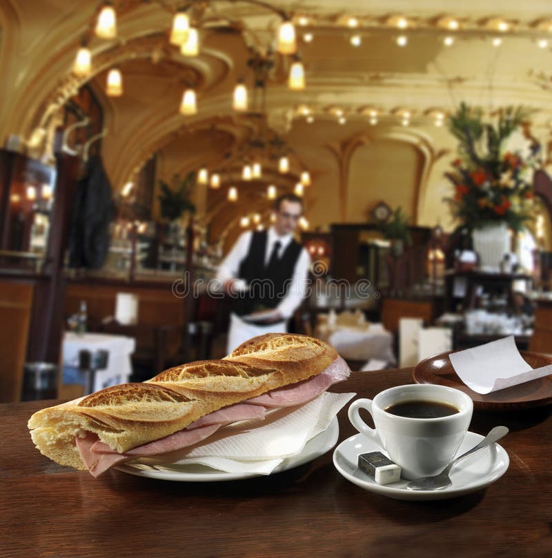 Ham Sandwich and a Cup of Coffee on the Bar Editorial Image - Image of ...