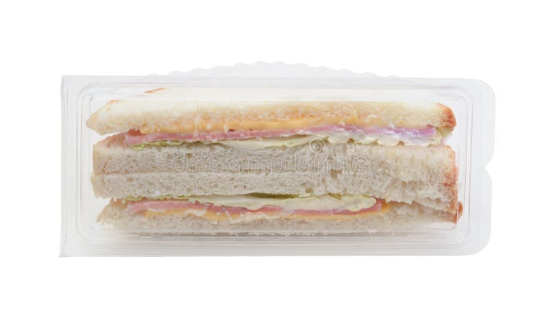 Ham Sandwich in Packaging Isolated on White Stock Photo - Image of meat ...